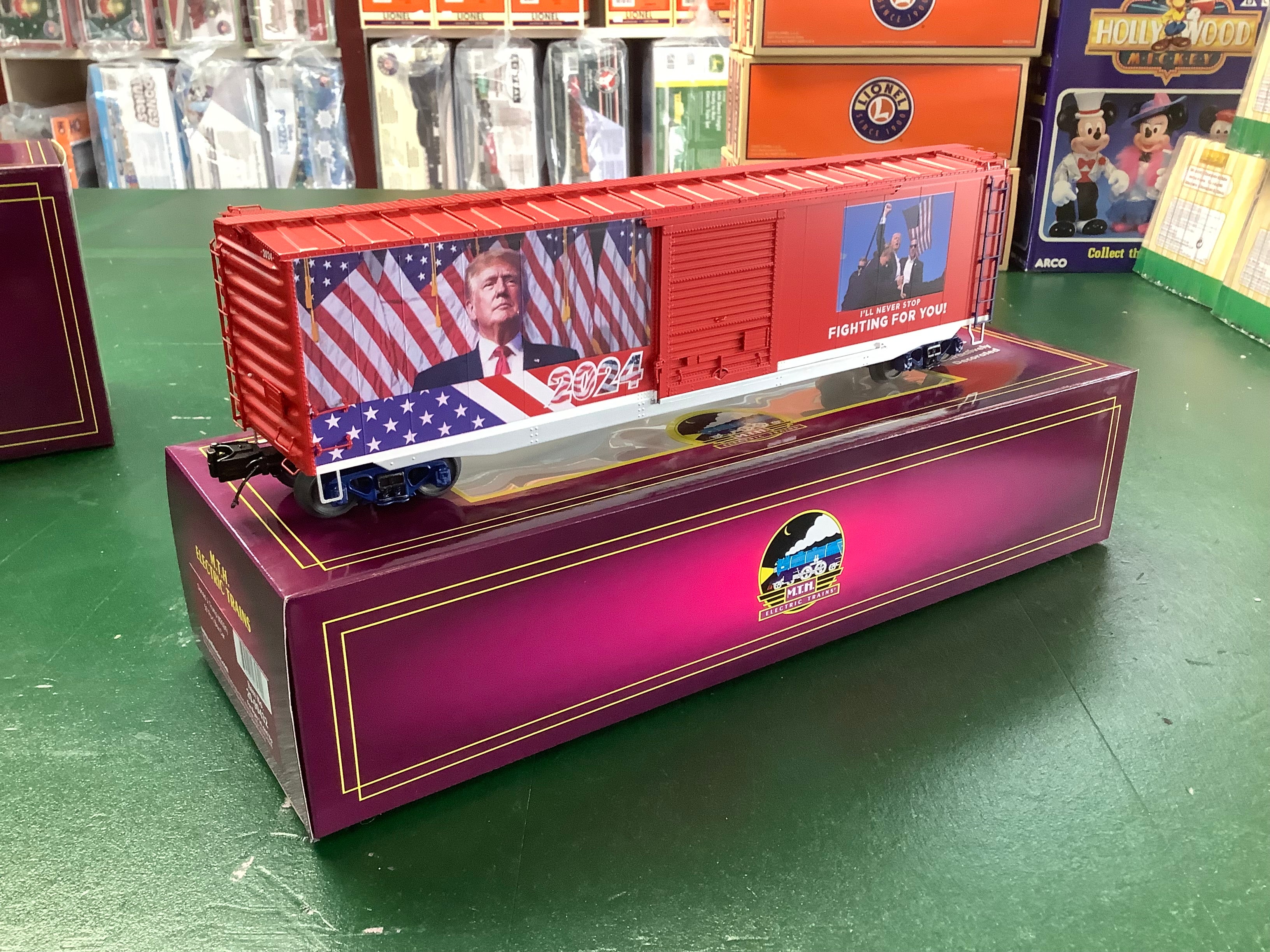 MTH 20-99432 Donald J Trump #2024 50’ Ps-1 Box Car | Model Train Crossing